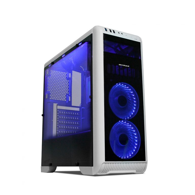 Gabinete Gamer Tornado - Branco/Preto LED Azul - Mymax do Brasil